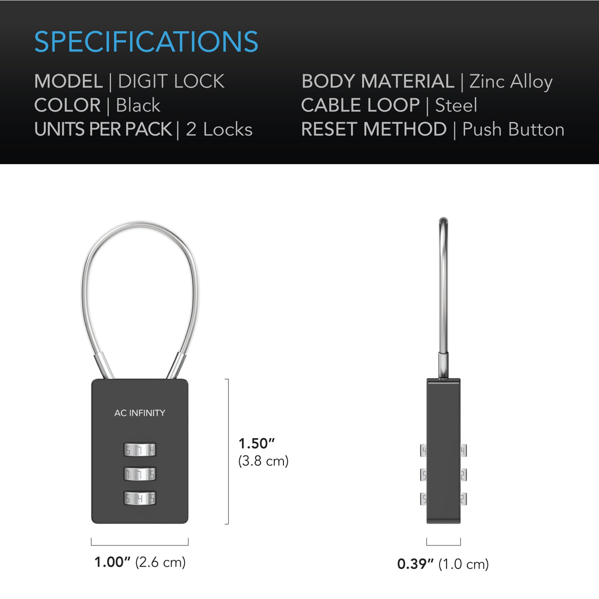 Ac Infinity Combination Lock - Flexible Steel Cable Loop (2-Pack ...
